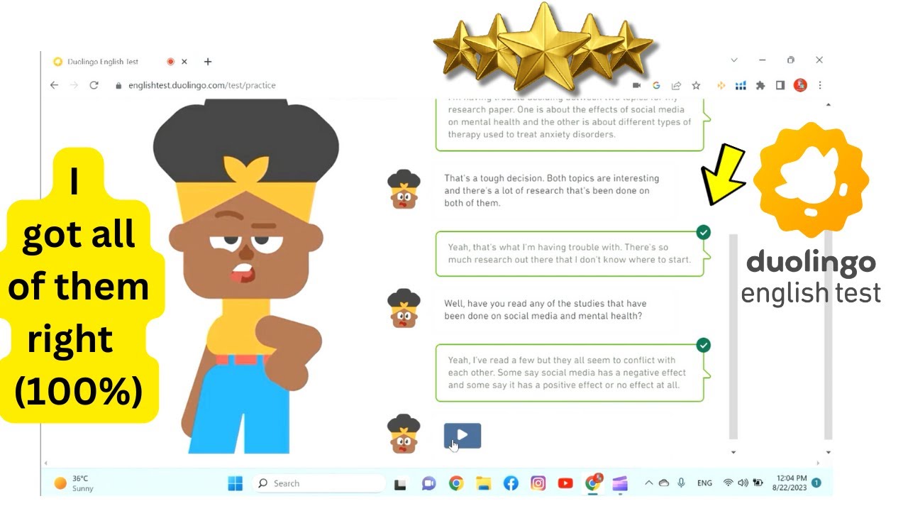 I Aced the interactive conversation part in Duolingo English test ...