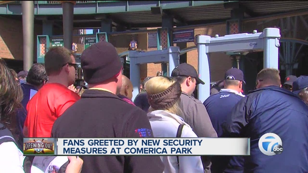 Fans greeted by new security measures at Comerica Park - YouTube
