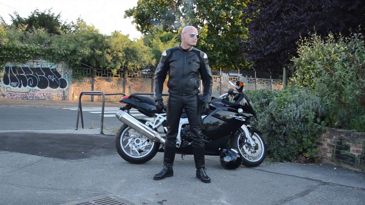 leather biker smoking around - YouTube