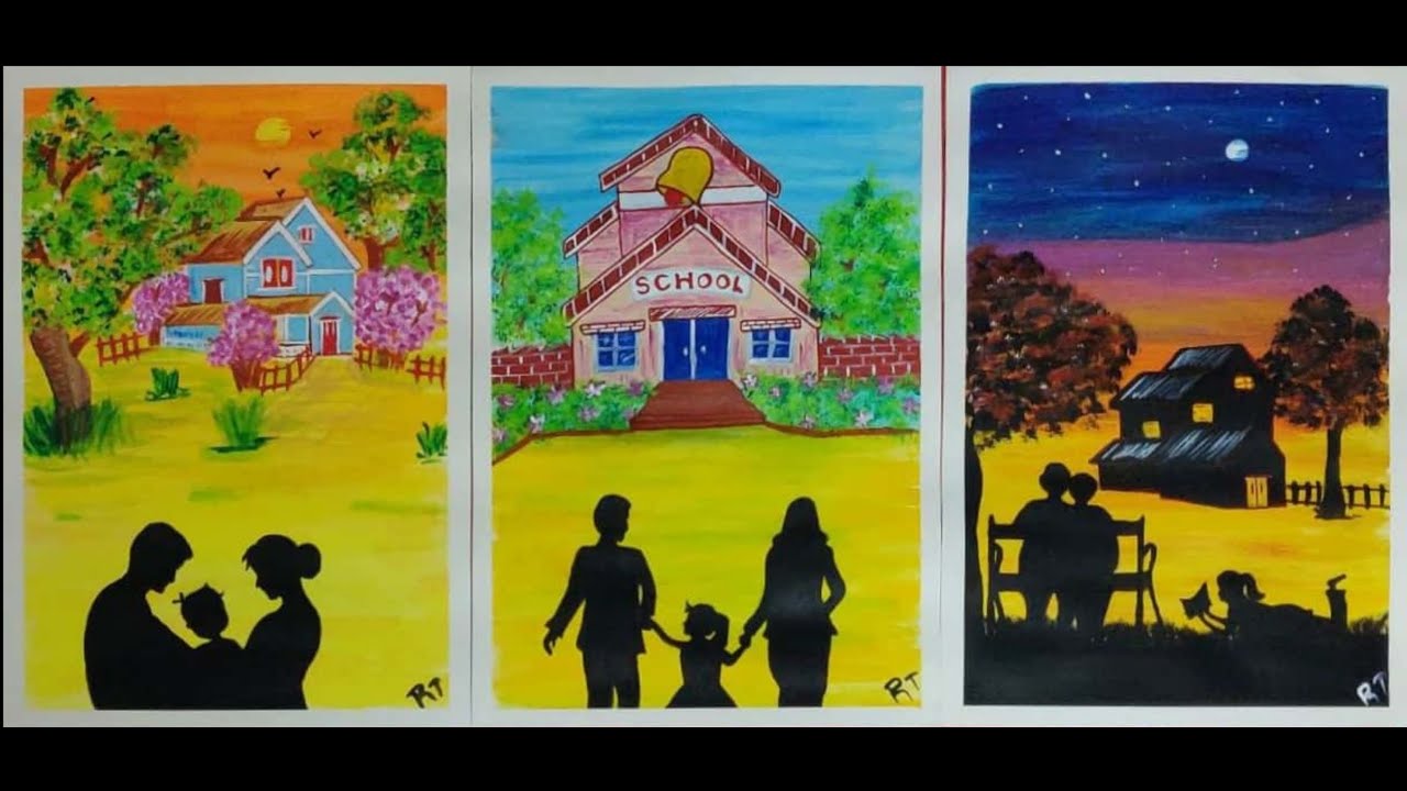 #003 Theme painting depicting Bond of family in 3 frames - YouTube