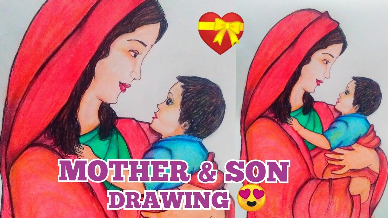 🔵mother son drawing /maa beta/drawing tutorial mother son / mother ...