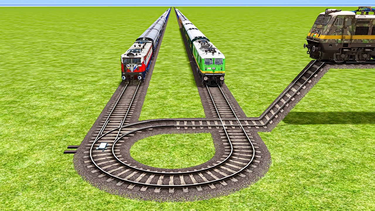 Big Mistake 3 Trains Crossing 360 Degree Loop and Stair Rail Tracks ...