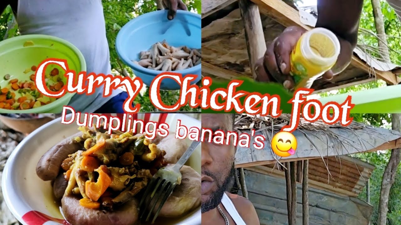 Outside Cooking, Curry Chicken Foot & Dumpling with Green Banana's # ...