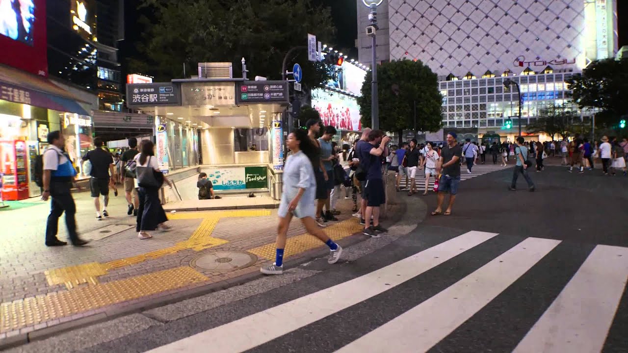 tokyo japan shibuya now sunday evening around 21 o'clock august 2015 4k ...