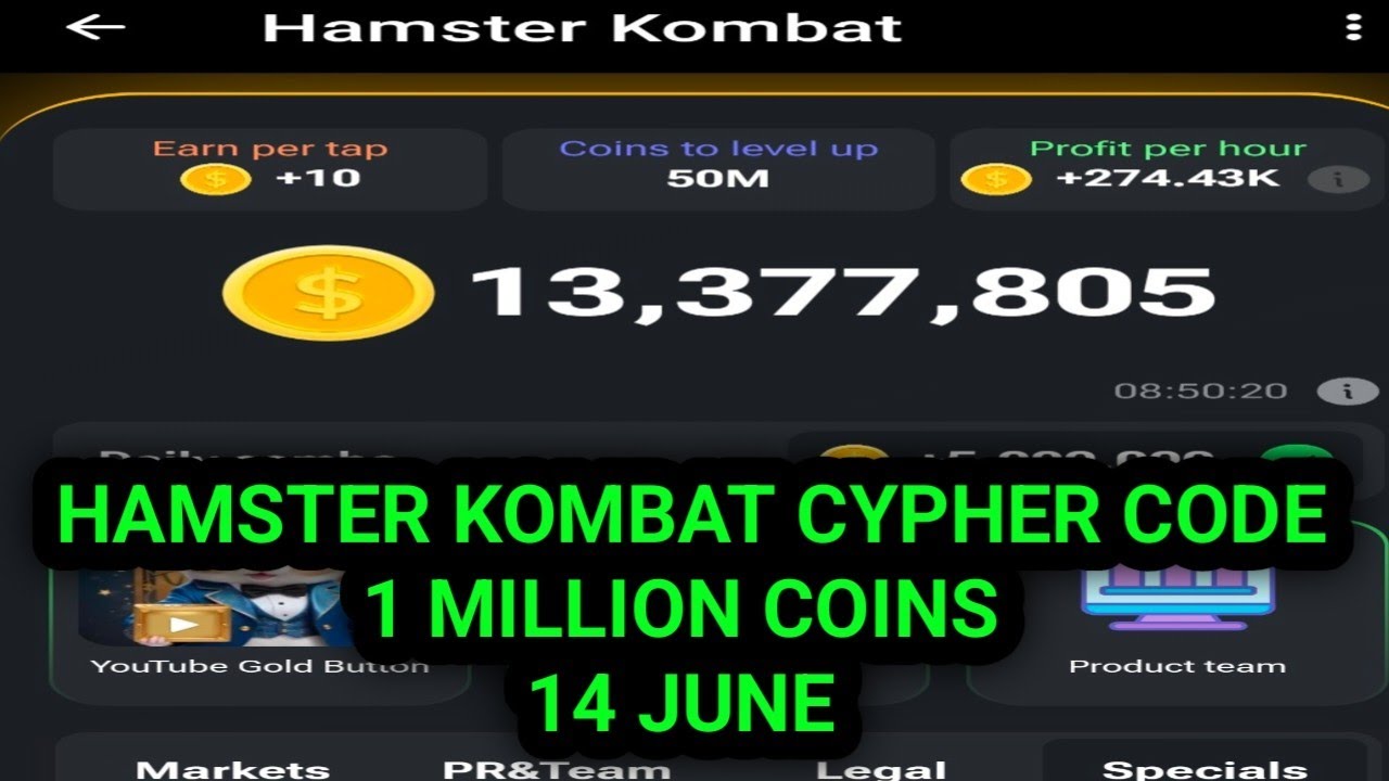 Hamster Kombat daily cypher code 14 june | 1 million coins - YouTube