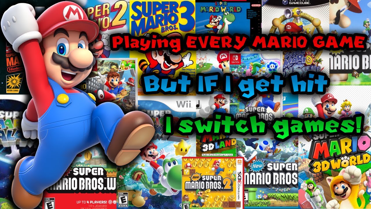 Playing Every Mario Game but if I get hit I switch games! - AJ64 - YouTube