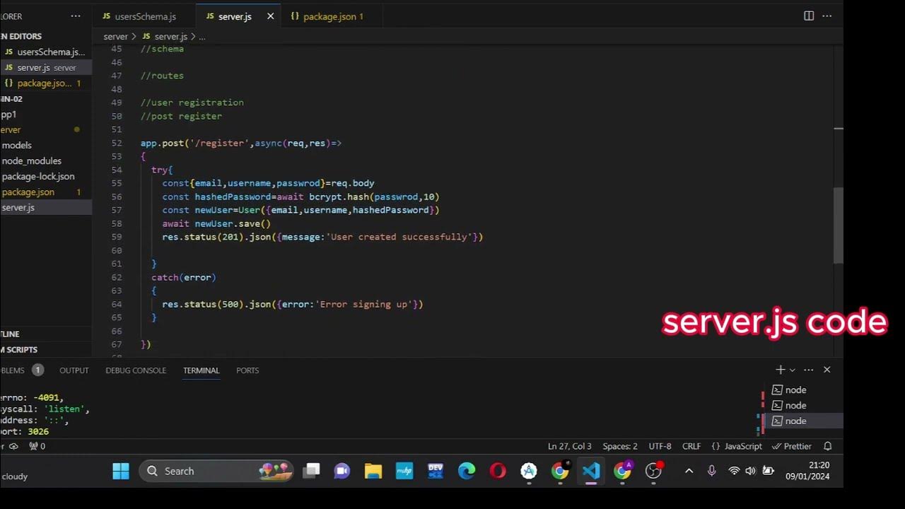 nodemon app crashed - waiting for file changes before starting and soloved it and connected to ...