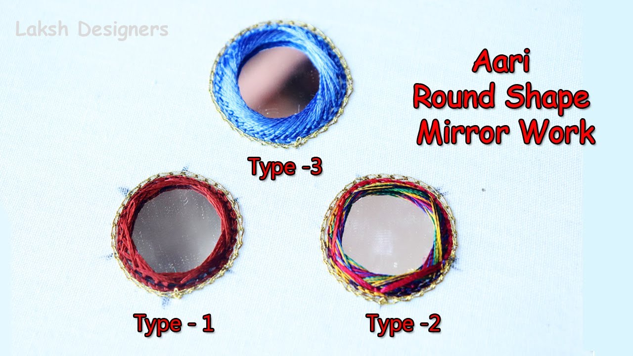 3 types of aari round shape mirror work tutorial for beginners | aari work basic stitches in ...