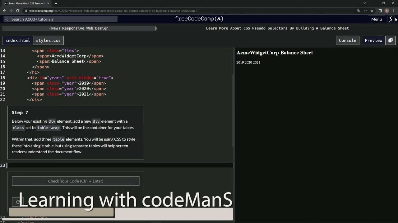 Learn2code Freecodecamp New Responsive Web Design Building A Balance Sheet Step 7 Youtube