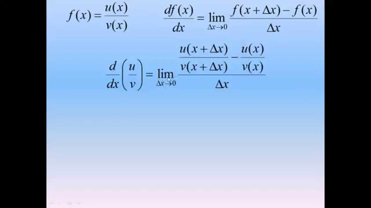 Derivada del cociente de dos funciones demostración - YouTube