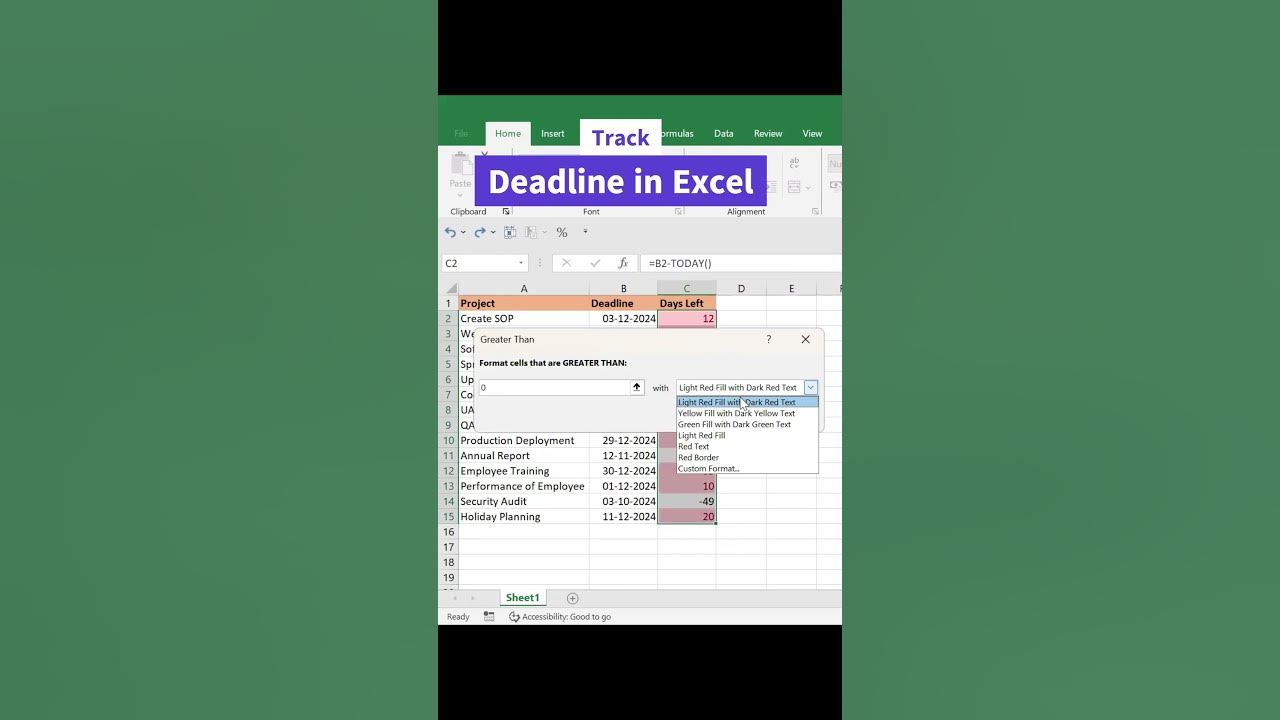OMG | Only 2 Step To Track Deadline in Excel|#excel #exceltips #highlight o#msexcel - YouTube