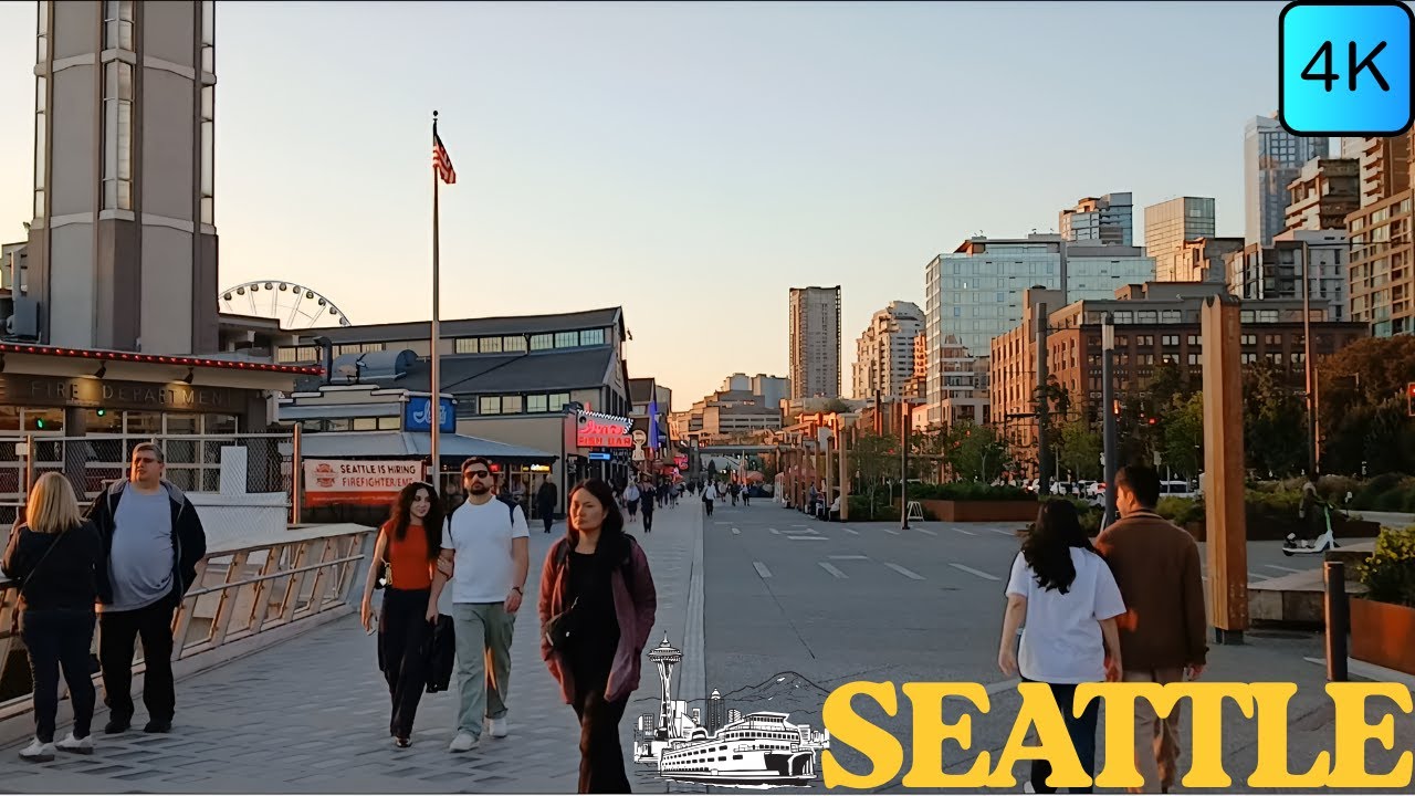 [4K 60FPS Waterfront Walk Seattle's 2nd Day of Fall Season Families ...