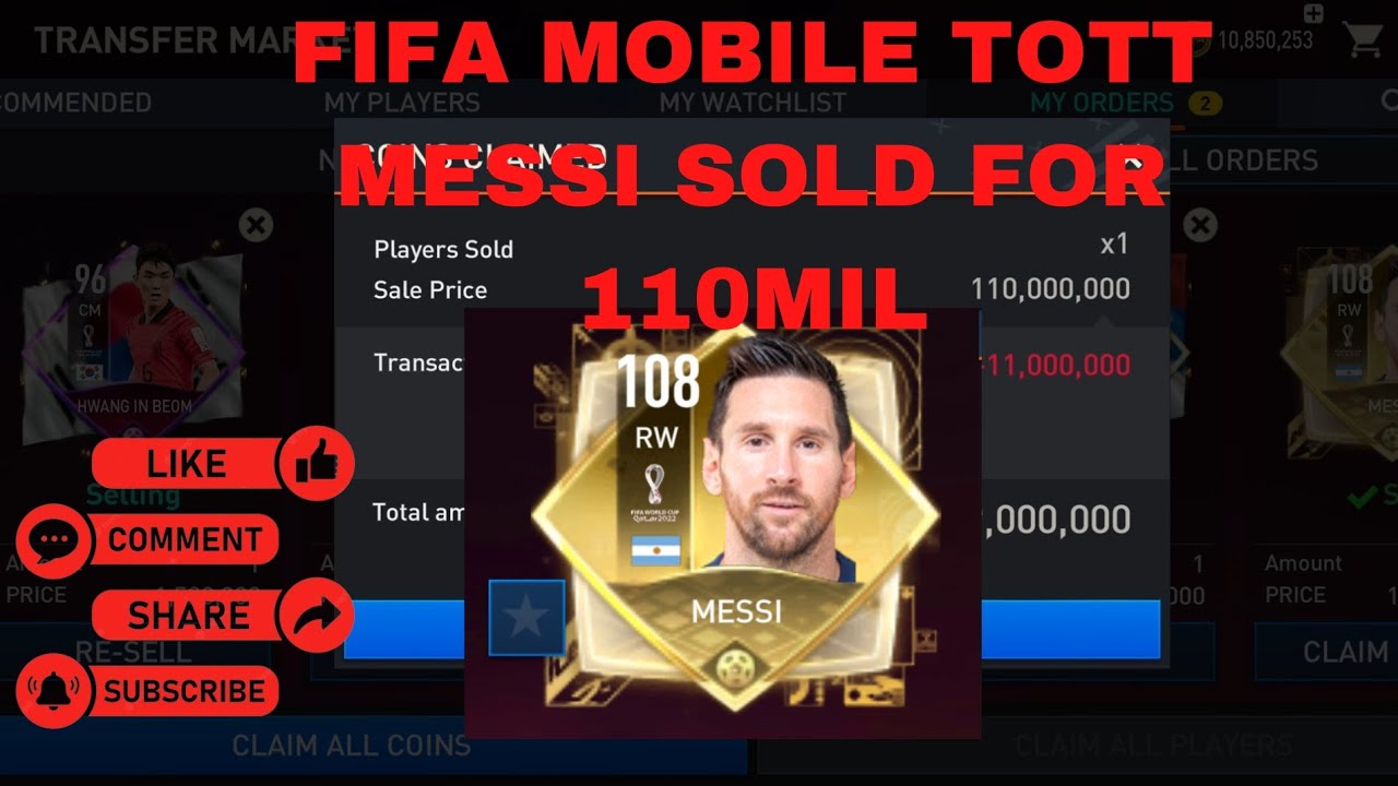 How to sell TOTT MESSI Fifa mobile World Cup 2022 Part 2. 110MIL🤑🤑😱😱 ...