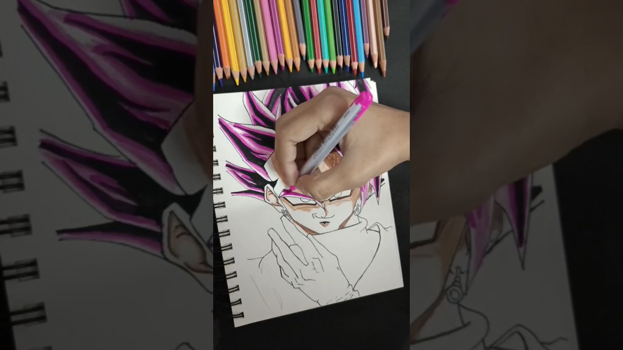 how to draw black goku in Dom's brush pen and pencil color how to easy ...