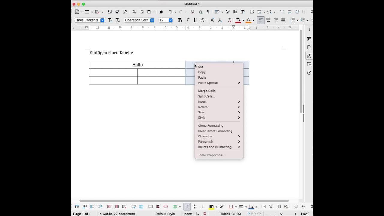 Tabelle einfügen (LibreOffice) - YouTube