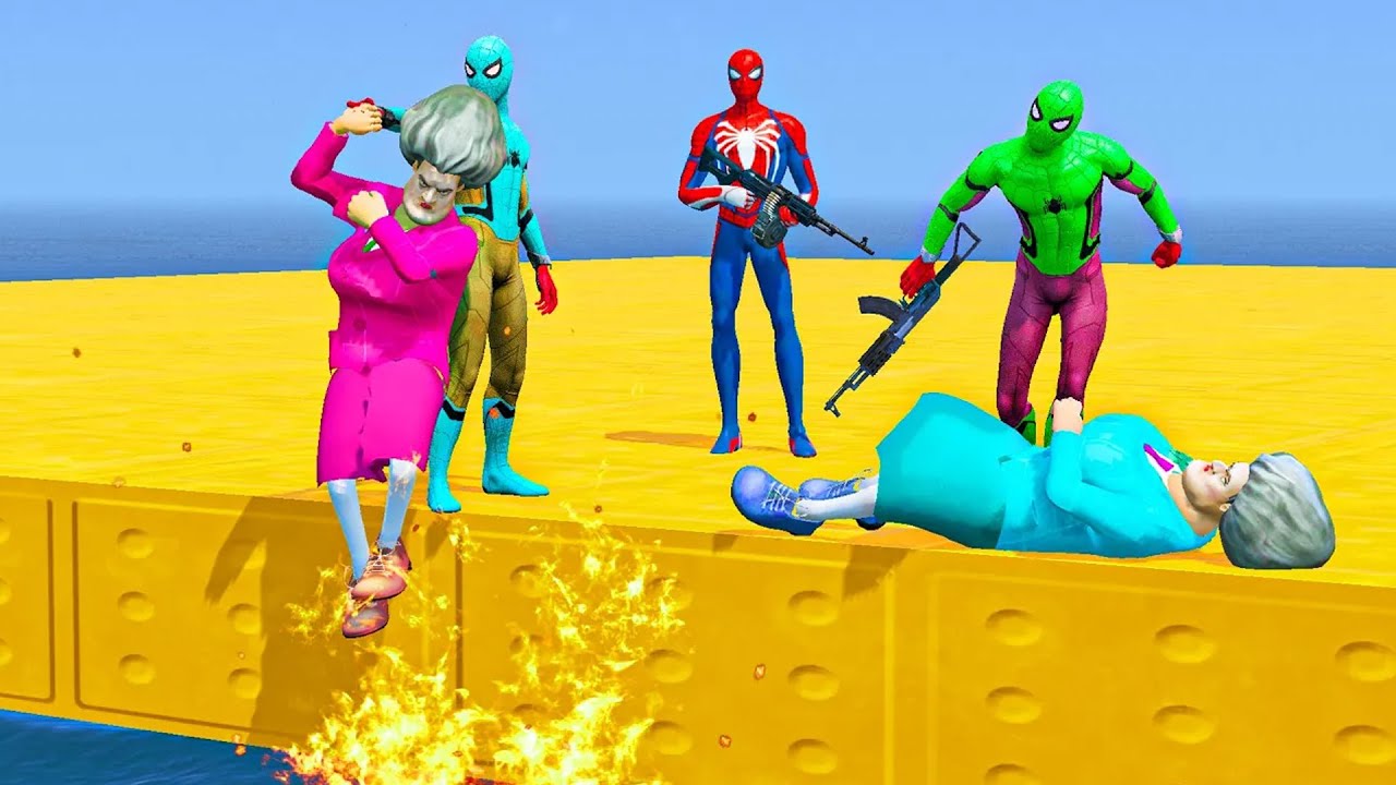Scary Teacher 3D : Evil T & Hello Neighbor under Attack by Spiderman ...