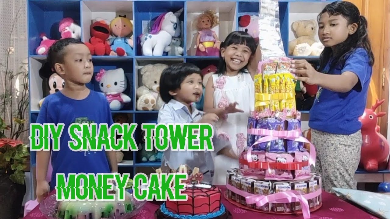 CARA MEMBUAT SNACK TOWER ISI UANG | MONEY CAKE | TARIK UANG | DIY - YouTube