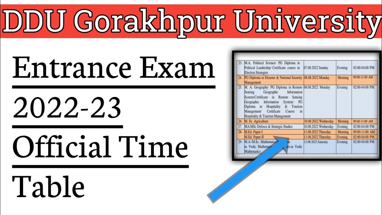 DDU GKP Entrance Exam 2022-23 official time table | पूरी जानकारी इस ...