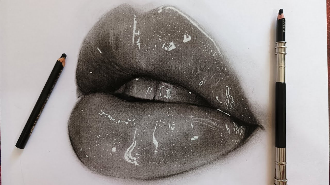 The easiest and fastest way to draw realistic lips _ how to draw facial ...