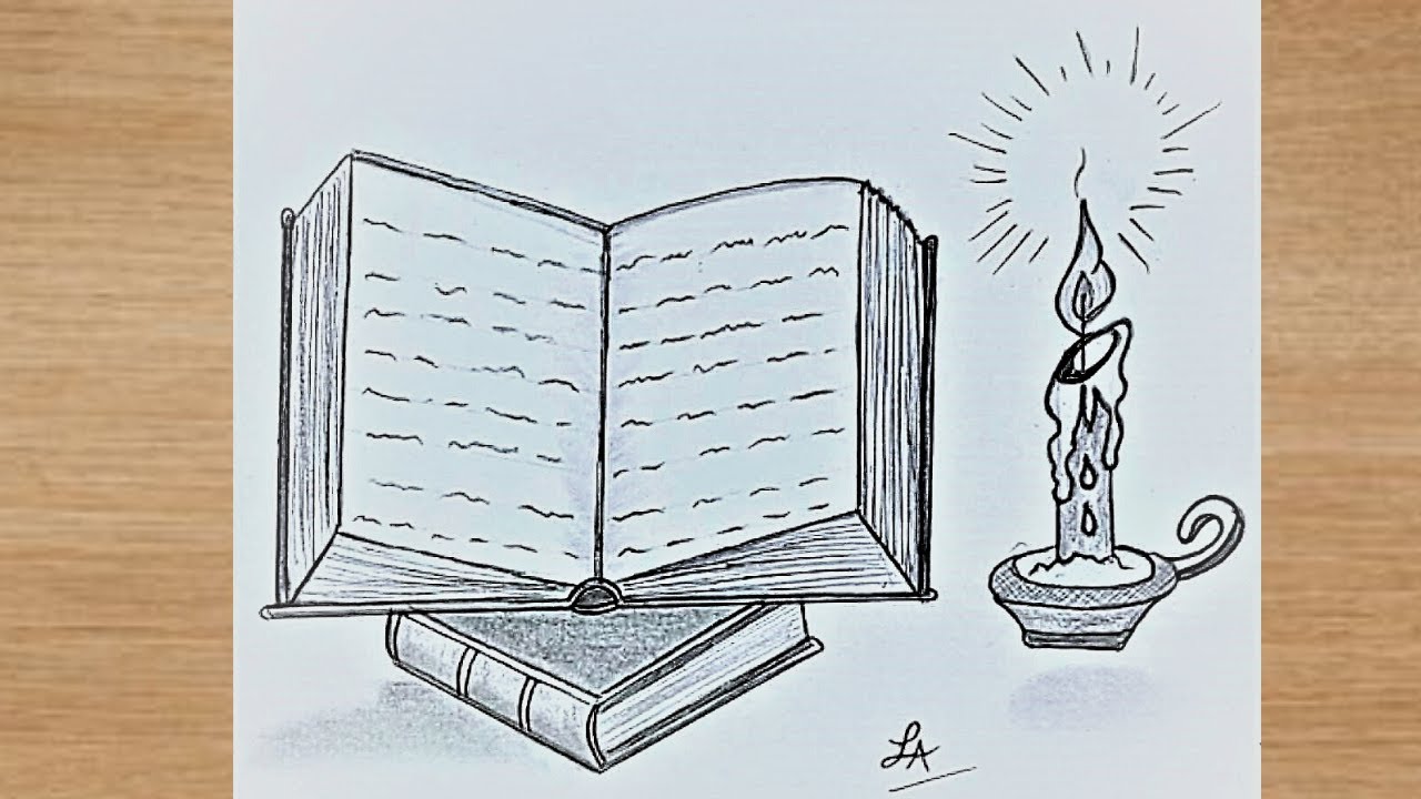 How To Draw a Open Book Easy / Easy Candle Drawing / Drawing for ...