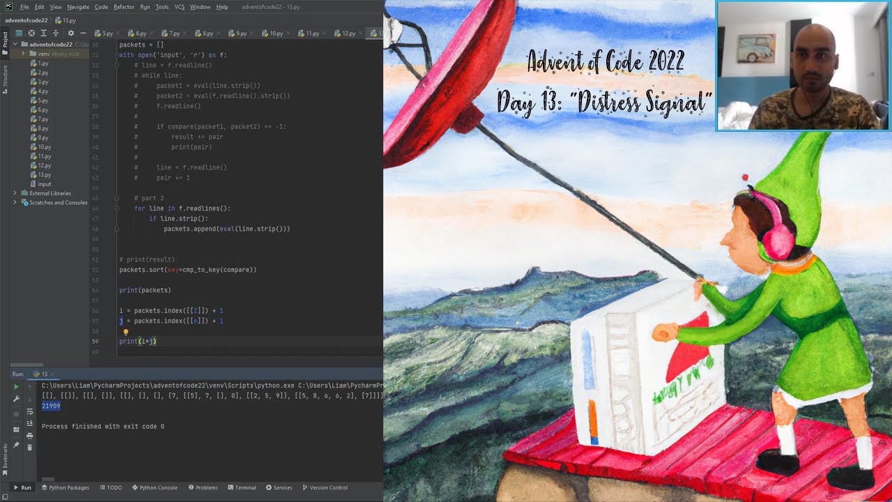 Advent of Code 2022 (python) - day 13 "Distress Signal" - YouTube