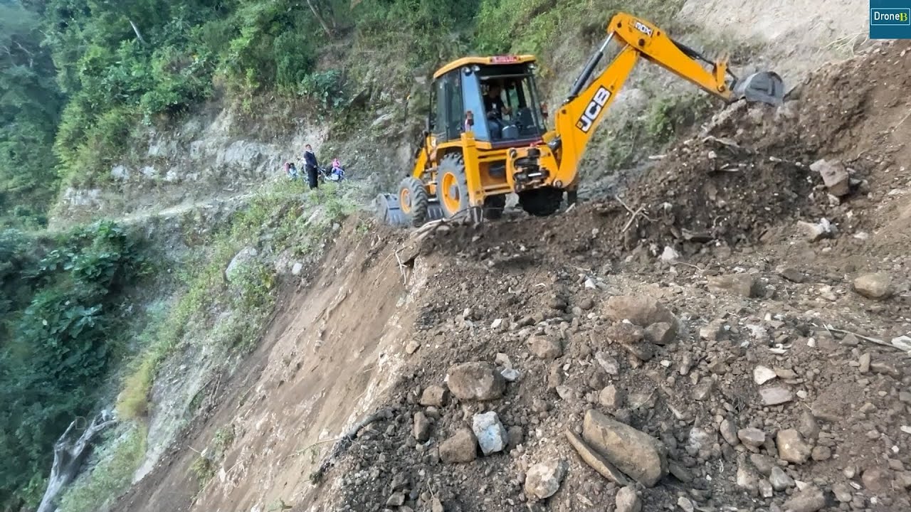 Dangerously Damaged Road Fixing with JCB ECO Backhoe - YouTube