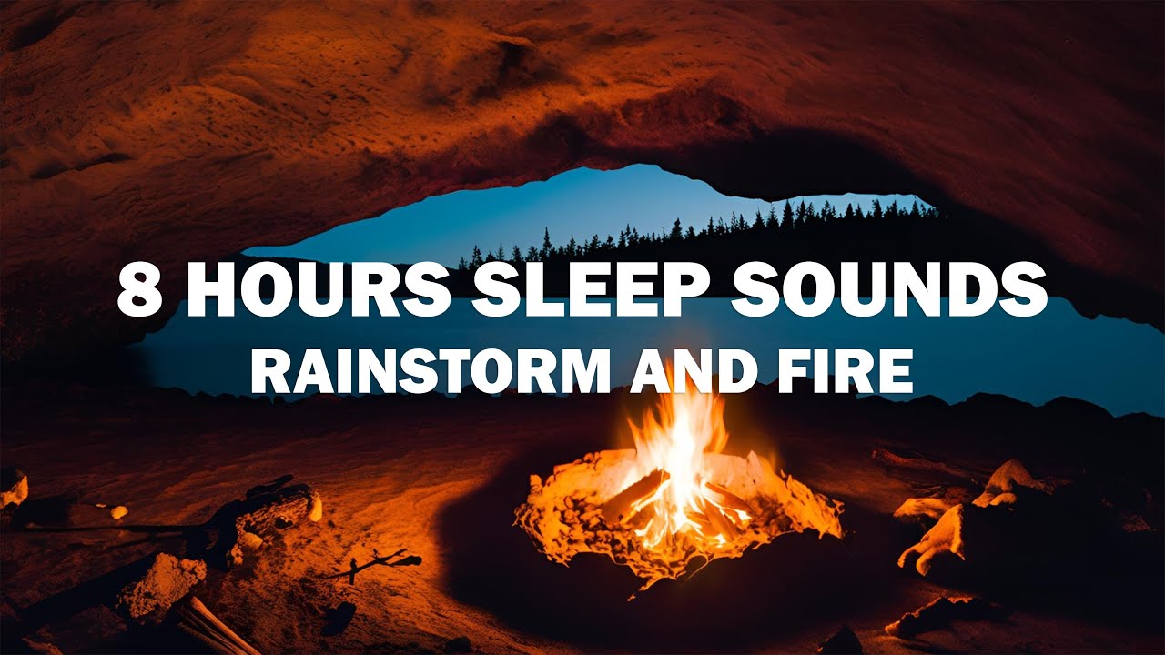 Rain Sounds for Sleep 🌧️ Cave Ambience and Camping Fireplace ⛰️ 8 Hours ...