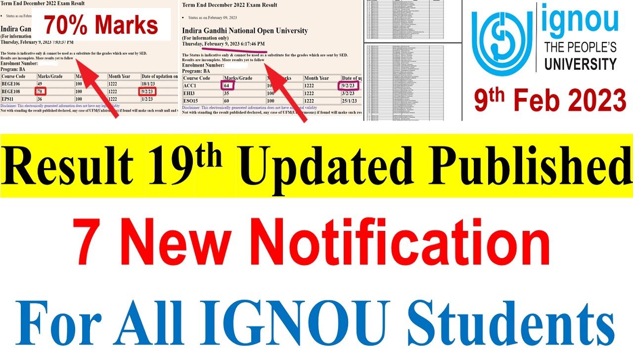 IGNOU Dec 2022 Result 19th Update Published | 7 New Notification ...