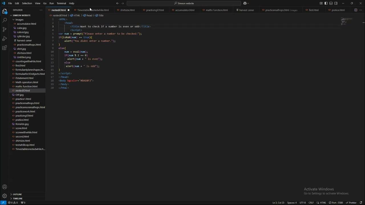Simeon discovering nested while loops in JavaScript for times tables - YouTube