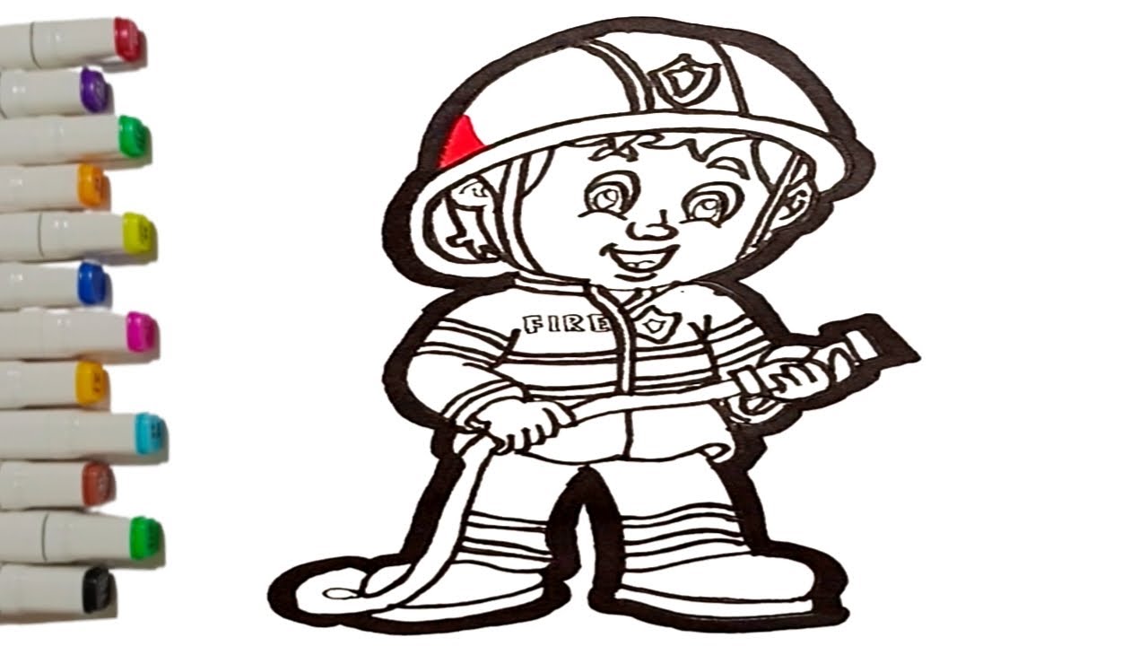 MENGGAMBAR DAN MEWARNAI A FIRE FIGTHER FOR KIDS - BECO ART - YouTube