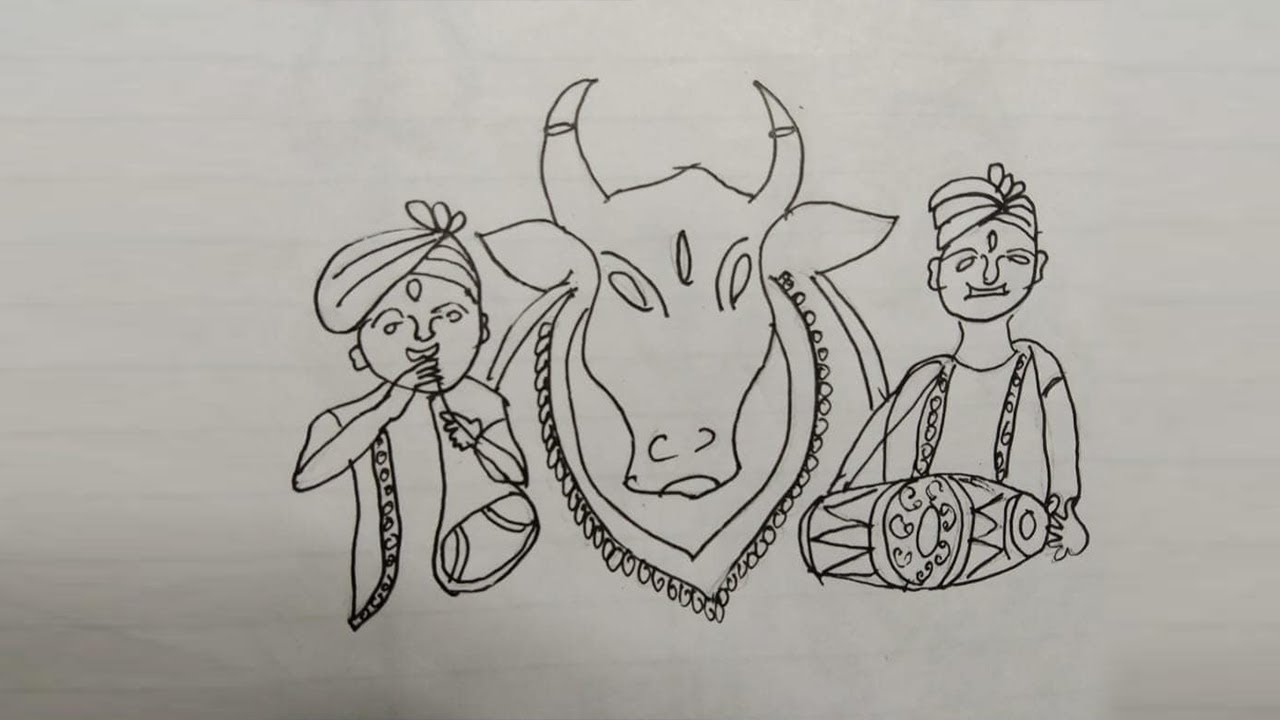 Pongal festival Drawing for Beginners and School Students | Pongal ...