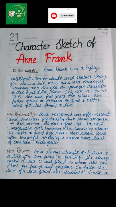 Character Sketch of Anne Frank Class 10th English | From the Diary of ...