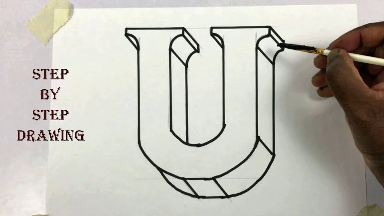 3d letter u drawing - 3d letter art drawing - alphabet drawing - how to ...