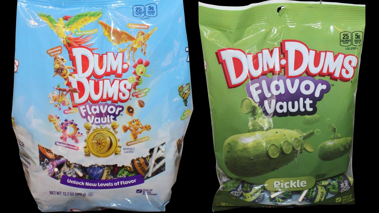 Dum Dums Lollipops Flavor Vault 7 Flavors + Pickle Flavor Review - YouTube
