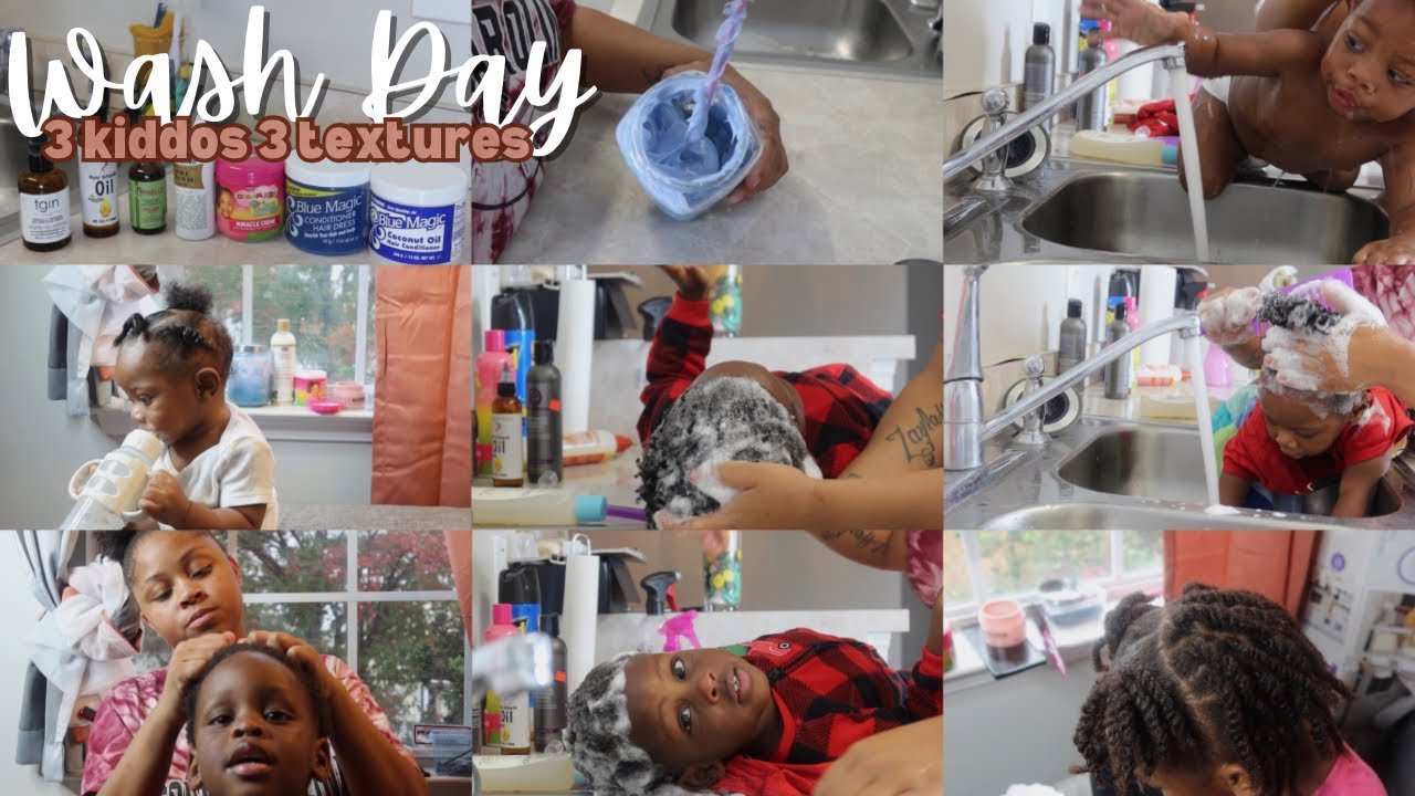 REALISTIC Hair Wash Day Routine ᥫ᭡. | 3 KIDDOS 3 DIFFERENT TEXTURES ...