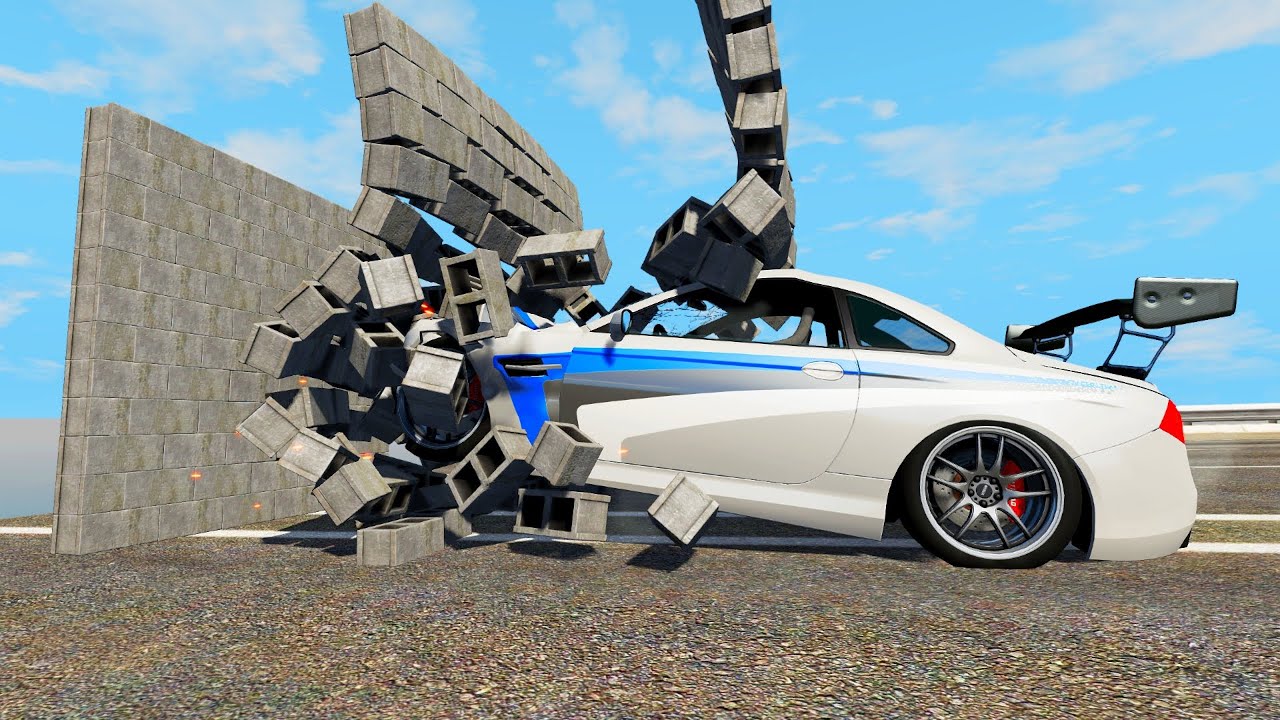 Cars vs Cinderblock Walls - BeamNG.drive - YouTube