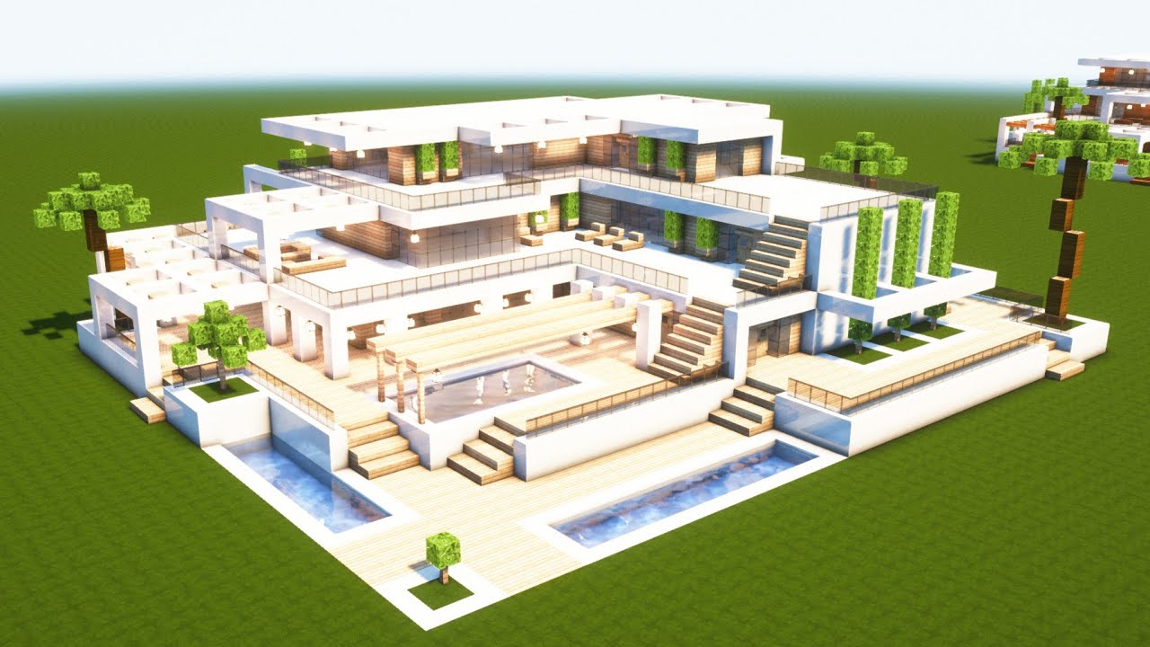 GROßE MODERNE VILLA mit POOL in MINECRAFT bauen TUTORIAL [HAUS 330 ...