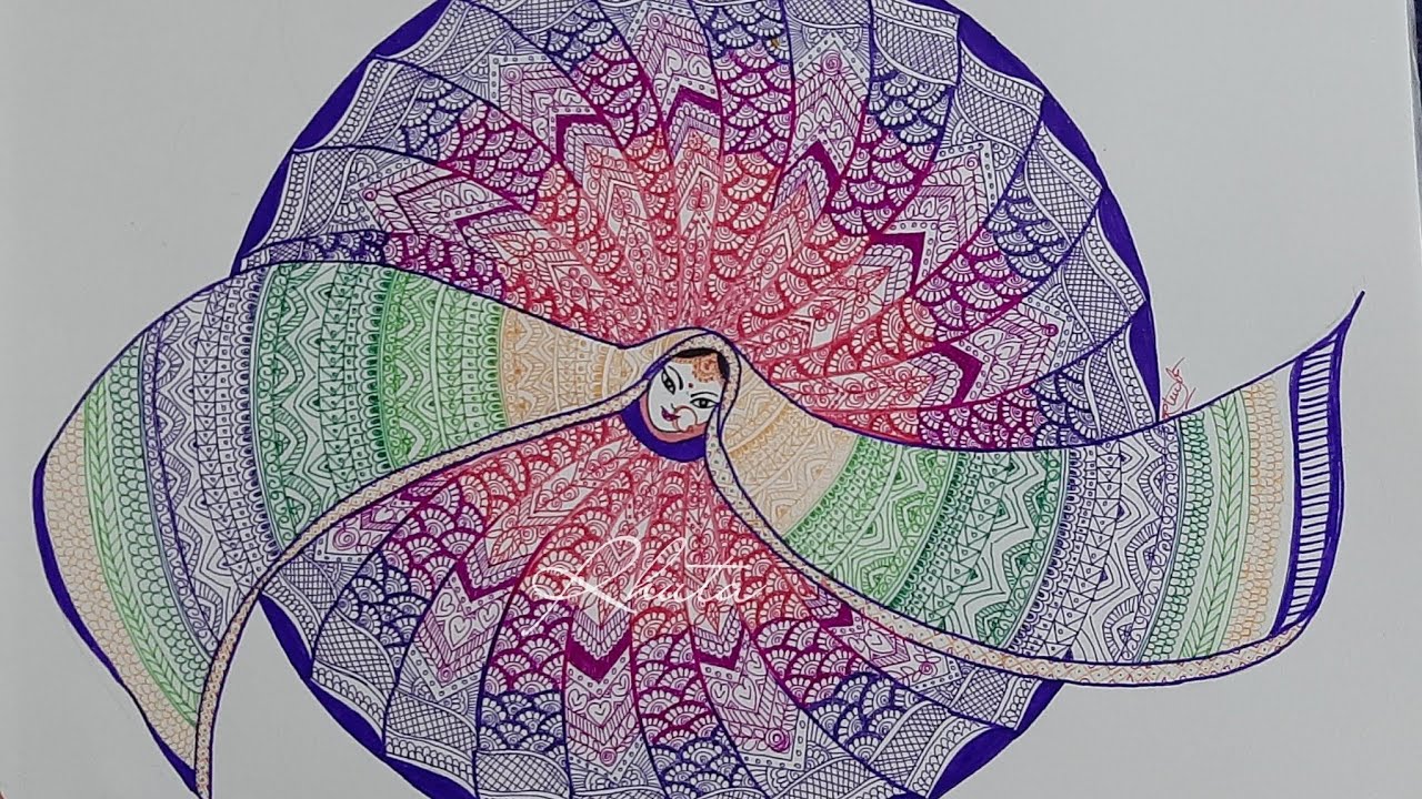 Ghoomar Drawing | Mandala Art | Navratri | beautiful ghaghra drawing ...