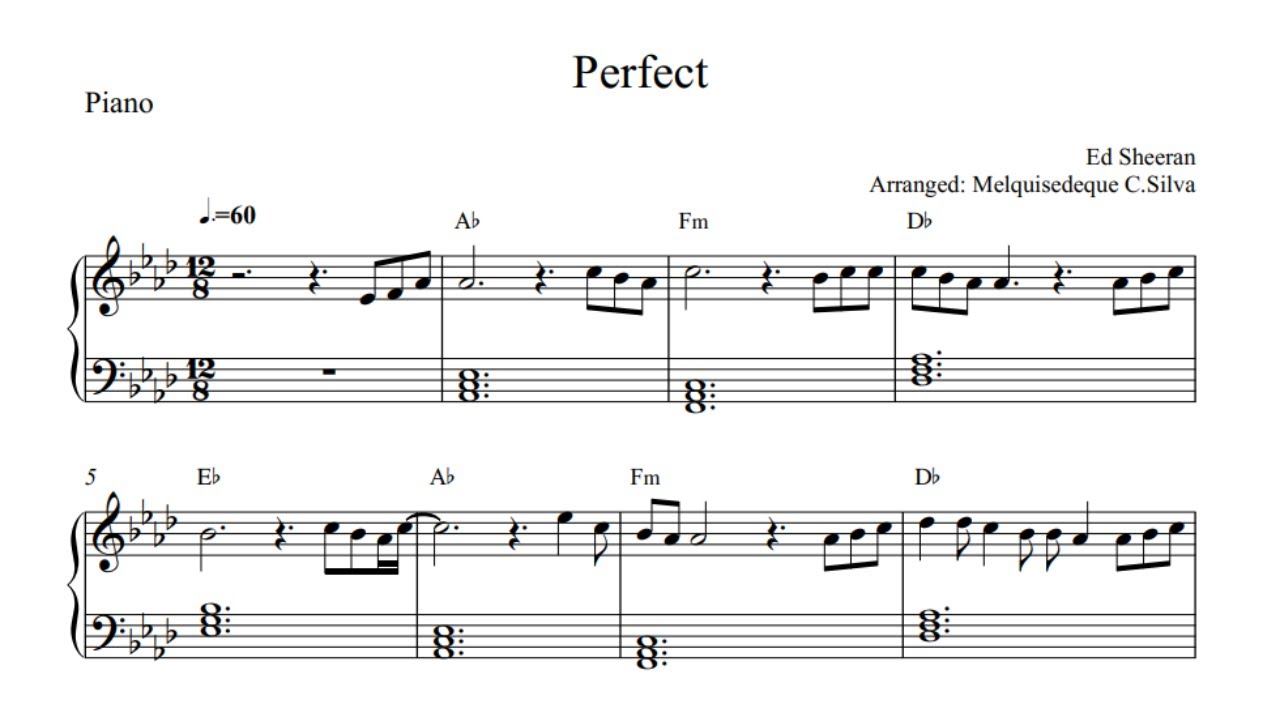 Ed Sheeran - Perfect - Arranged for solo piano, with music sheet - YouTube