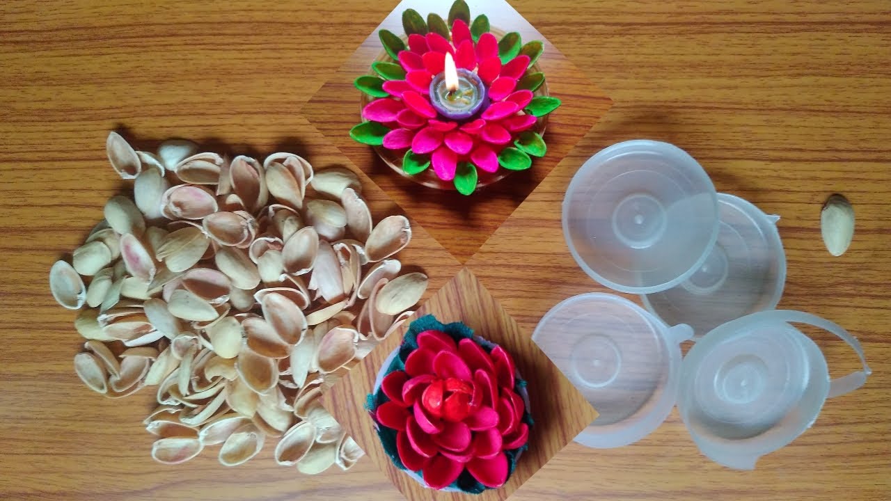 Diy Two Items of diya holder//and batthi holder//With pista shells ...