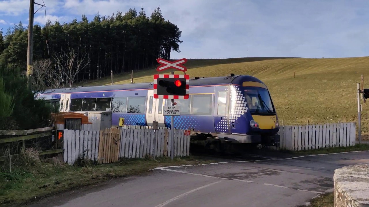 Scotrail 170427 at Rosarie level crossing near Keith - YouTube