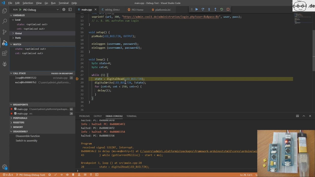 Stm32 Source Code über Den Stlink Mit Vs Code Und Platform Io Debuggen Arduino Projekt Youtube 6326