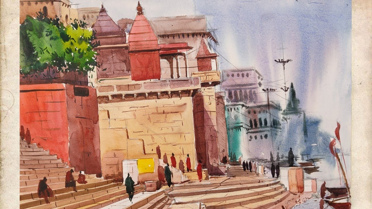 Landscape painting of Ganga ghat || Draw by Shyam Sir || 2021 || - YouTube