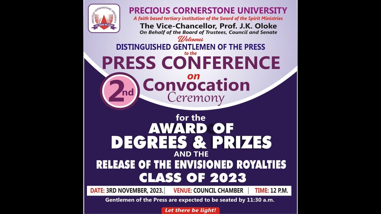 PRESS CONFERENCE FOR 2ND PCU CONVOCATION || FRIDAY 3ND NOVEMBER 2023 ...