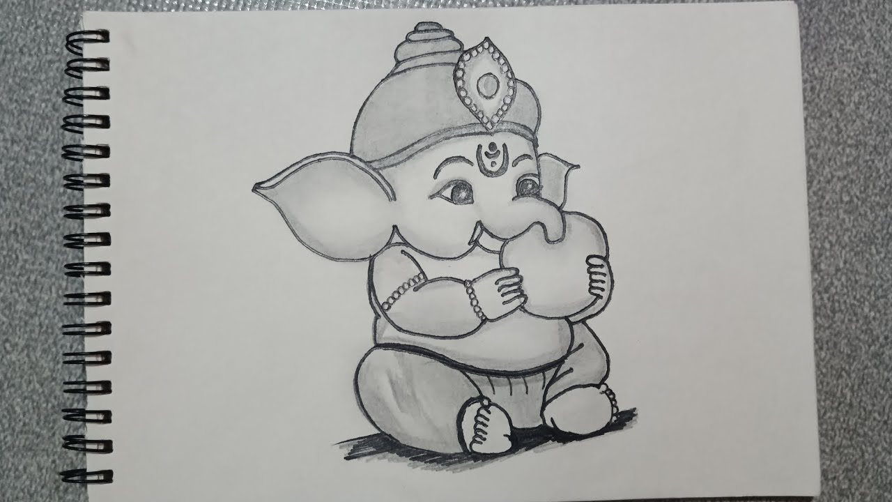 How to draw Ganpati ganesh with modak- pencil chitra. Ganesh chaturthi ...