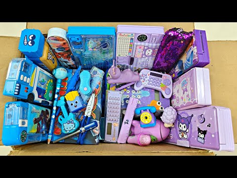 Stationery Challenge: Blue vs. Purple Stationery, Eraser Pens, Sharpeners, Notebooks, and Toys