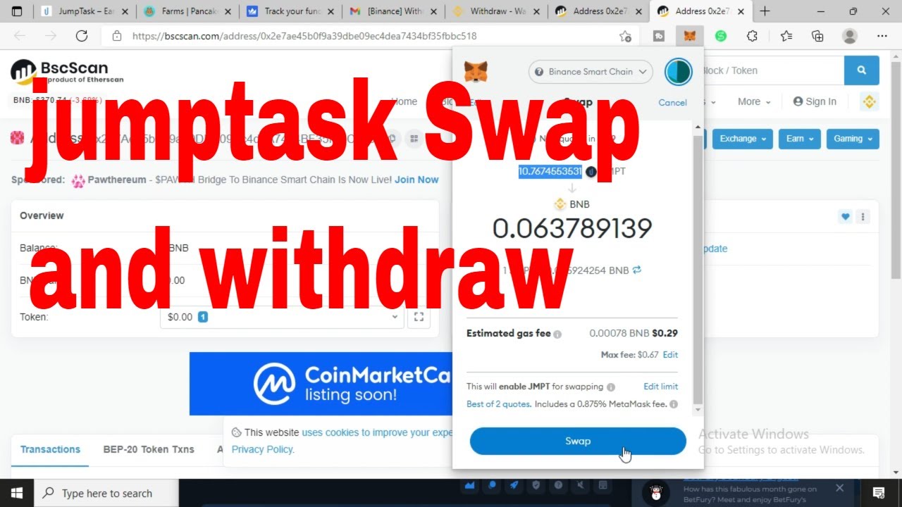 How to transfers jump task token swap BNB transfers wallet - YouTube
