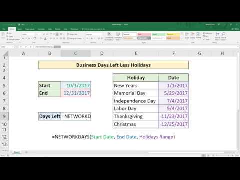 Calculate Business Days Left Excluding Holidays - YouTube