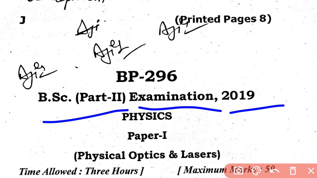 BSC Second Year Physics 1st Paper [Physical Optics and Lasers] 2019 ...