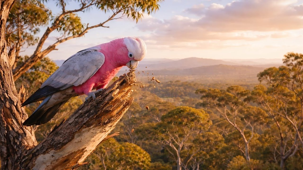 Beautiful Australian Galah cutting the tree. - YouTube